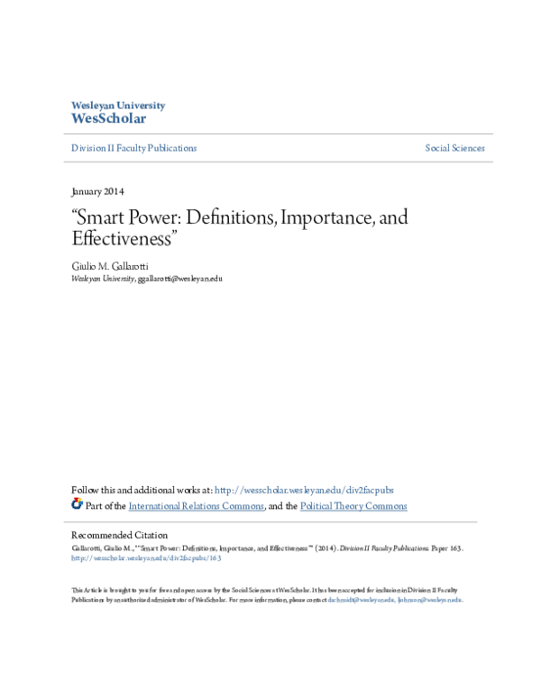 (PDF) WesScholar "Smart Power: Definitions, Importance, and ...