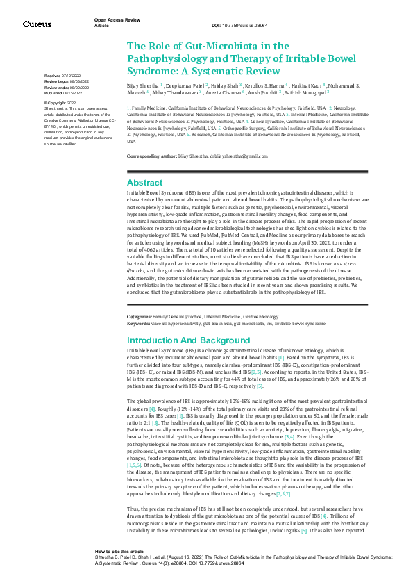 (PDF) The Role of Gut-Microbiota in the Pathophysiology and Therapy of Irritable Bowel Syndrome ...