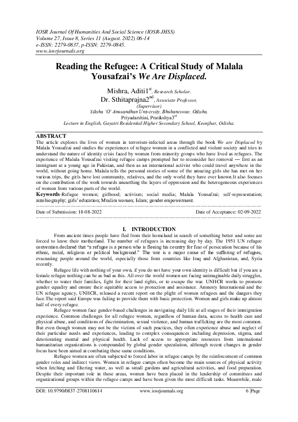 (PDF) Reading the Refugee: A Critical Study of Malala Yousafzai's We ...