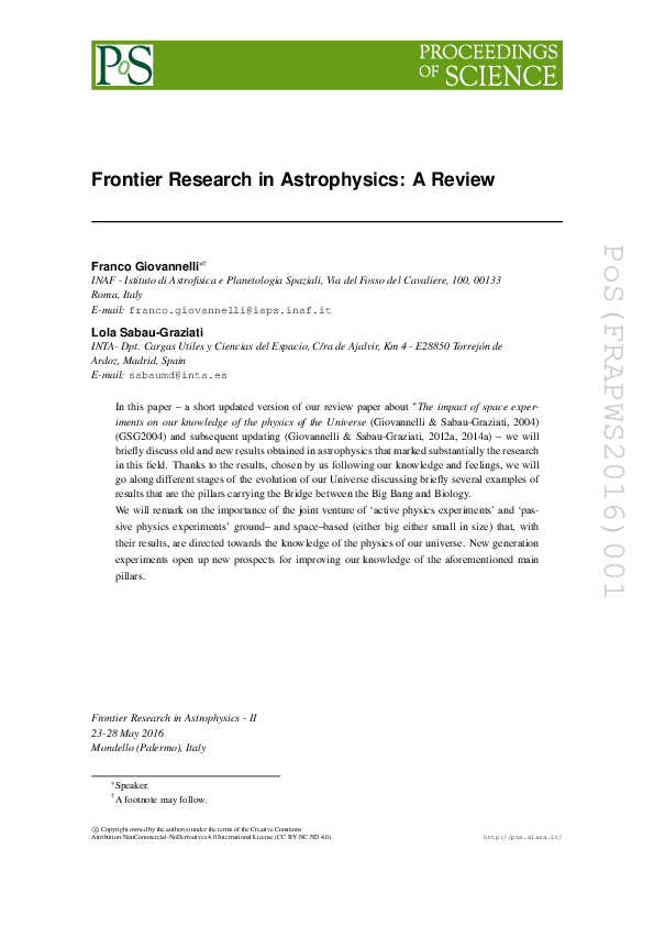 (PDF) Frontier Research in Astrophysics - A Review