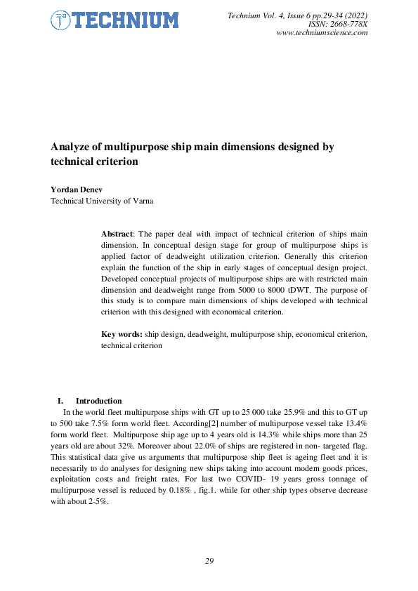 (PDF) Analyze of multipurpose ship main dimensions designed by technical criterion