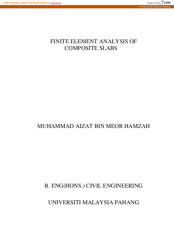 (PDF) Finite element analysis of composite slabs