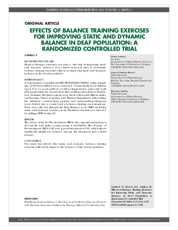 Pdf Effects Of Balance Training Exercises For Improving Static And Dynamic Balance In Deaf