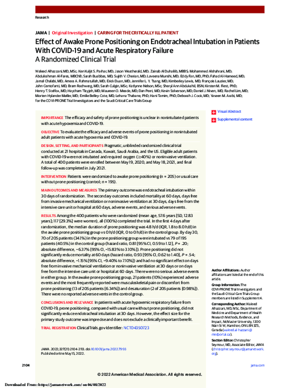 (PDF) Effect of Awake Prone Positioning on Endotracheal Intubation in ...