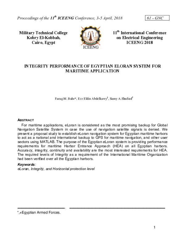 (PDF) Integrity Performance of Egyptian Eloran System for Maritime ...