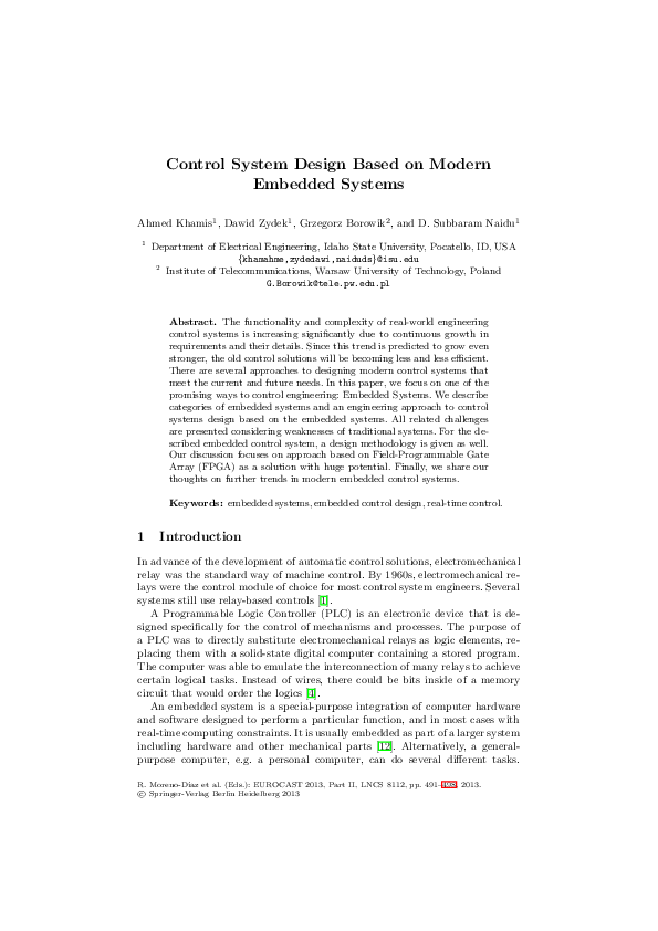 (PDF) Control System Design Based on Modern Embedded Systems