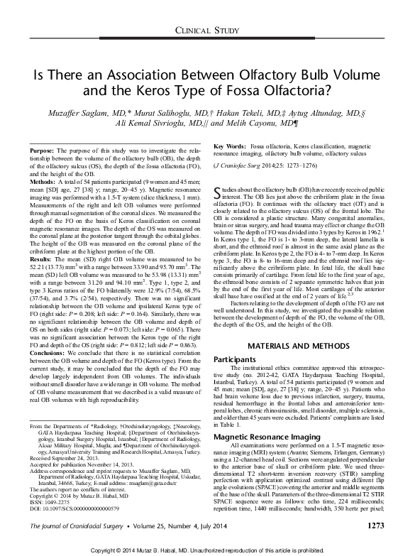 (PDF) Is There an Association Between Olfactory Bulb Volume and the ...