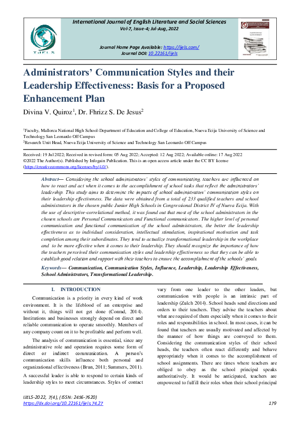 (PDF) Administrators’ Communication Styles and their Leadership ...