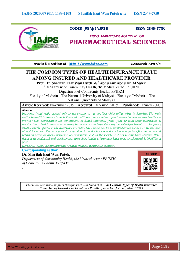 (PDF) The Common Types of Health Insurance Fraud Among Insured and ...