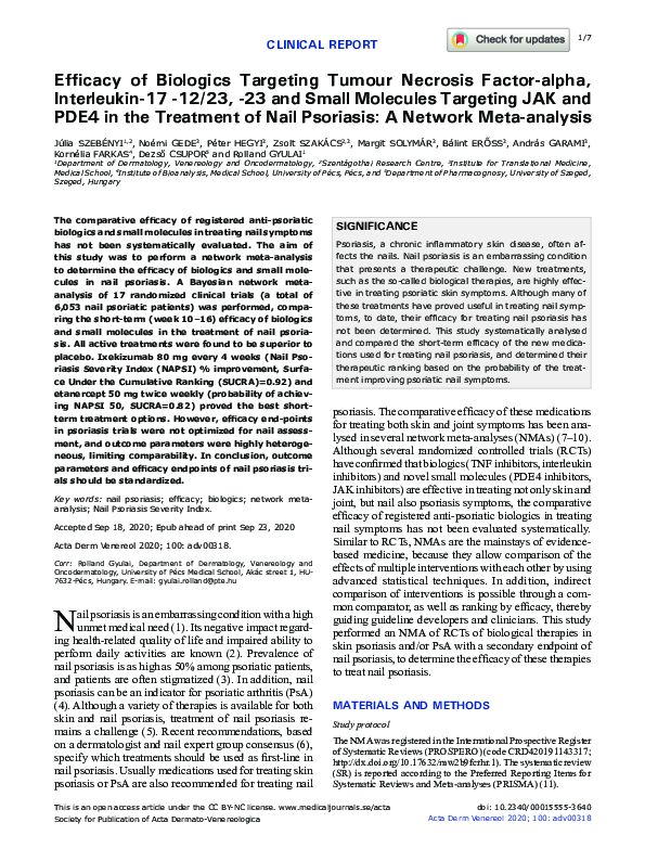 (PDF) Efficacy of Biologics Targeting Tumour Necrosis Factor-alpha, Interleukin-17 -12/23, -23 ...
