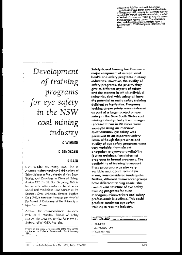 (PDF) Development of training programs for eye safety in the NSW coal ...