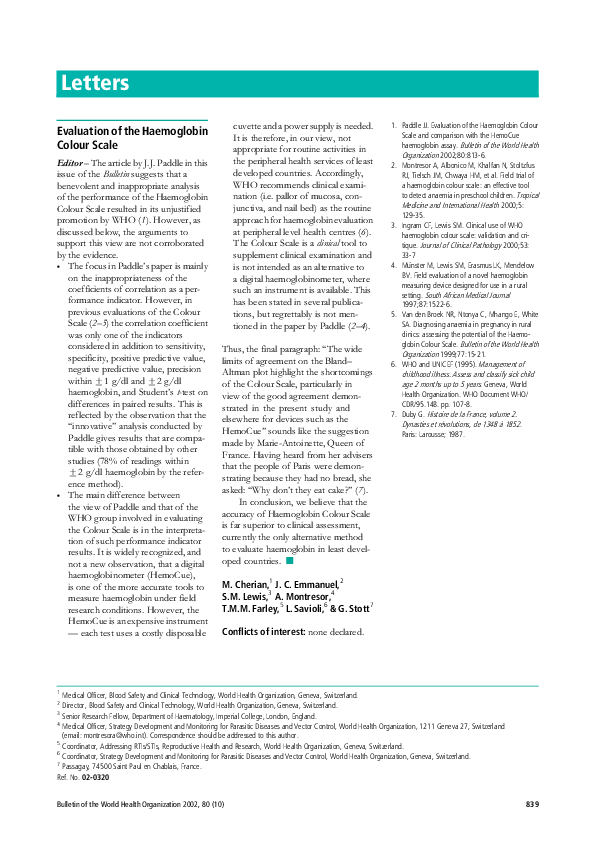 (PDF) Evaluation of the haemoglobin colour scale