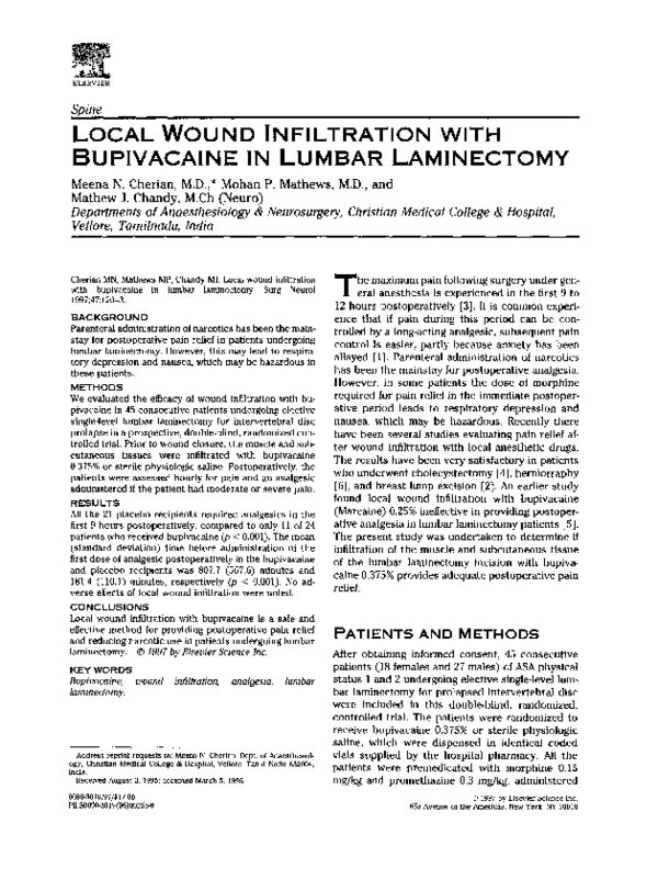 (PDF) Local wound infiltration with bupivacaine in lumbar laminectomy