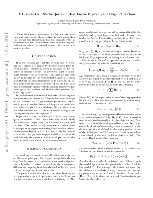 (PDF) Discrete four-stroke quantum heat engine exploring the origin of ...