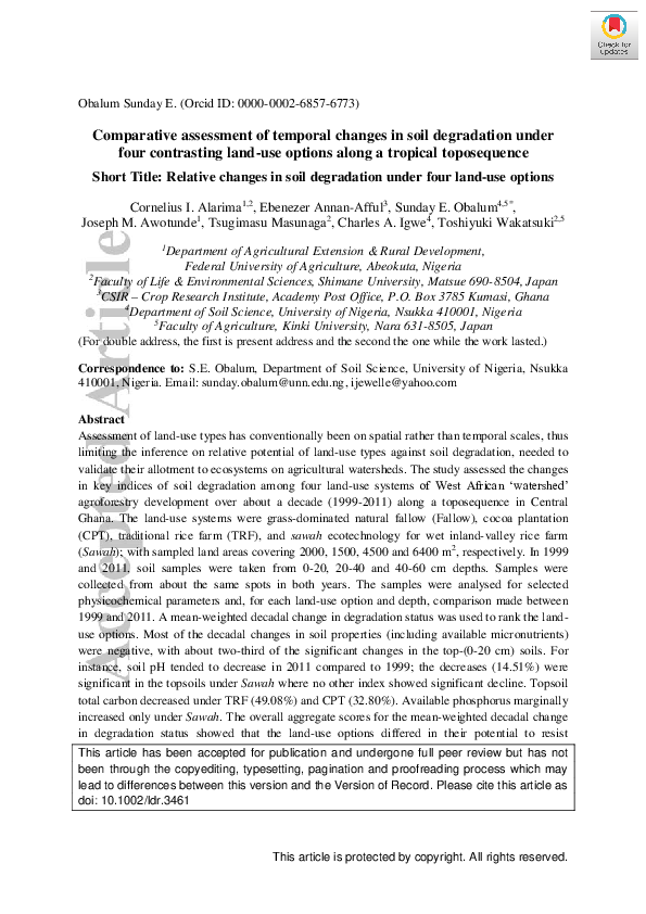 (PDF) Comparative assessment of temporal changes in soil degradation under four contrasting land ...