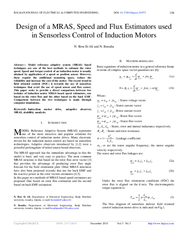 Pdf Design Of A Mras Speed And Flux Estimators Used In Sensorless