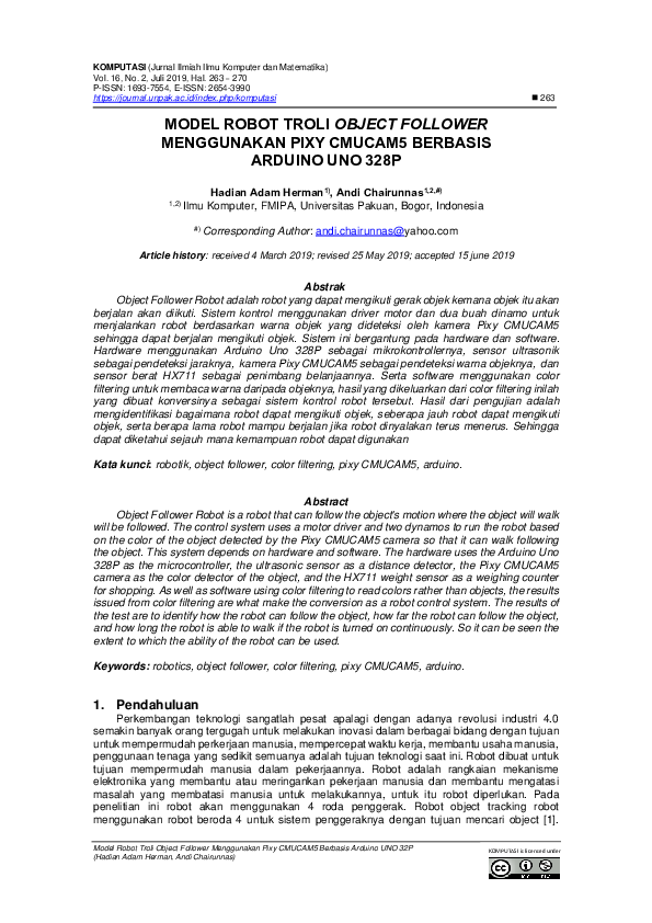(PDF) Model Robot Troli Object Follower Menggunakan Pixy CMUCAM5 ...