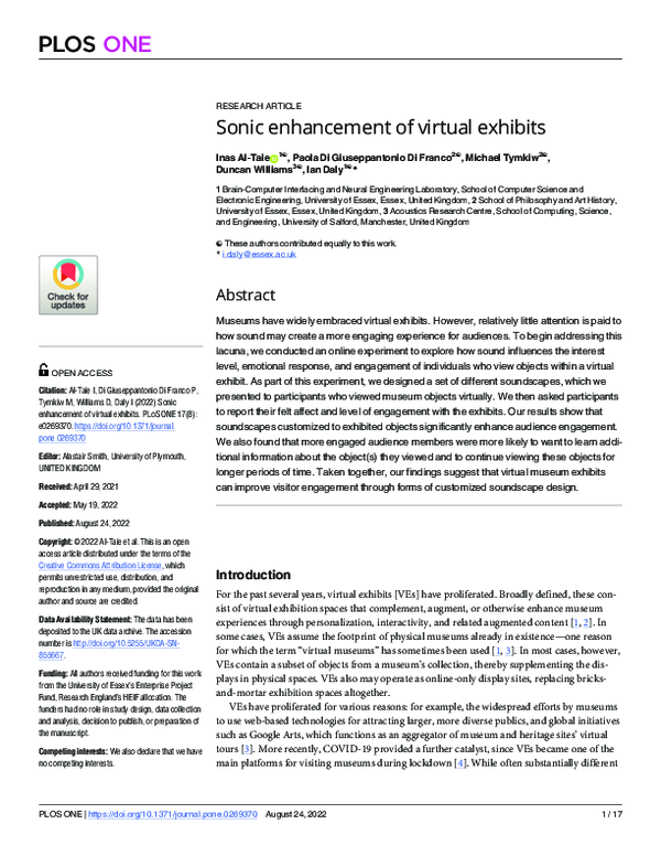 (PDF) Sonic enhancement of virtual exhibits