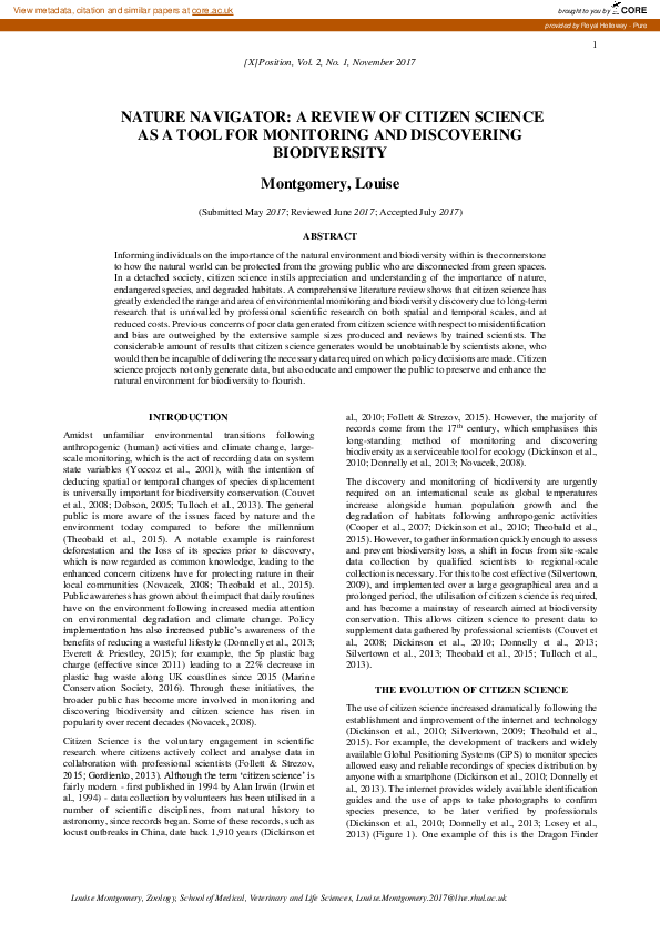 (PDF) Nature Navigator:A Review of Citizen Science as a Tool for ...