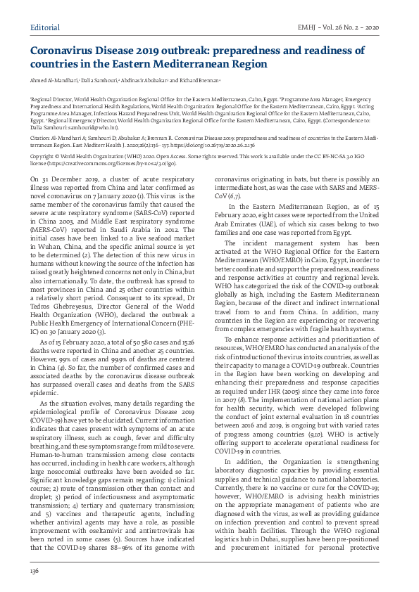 (PDF) Coronavirus Disease 2019 outbreak: preparedness and readiness of ...