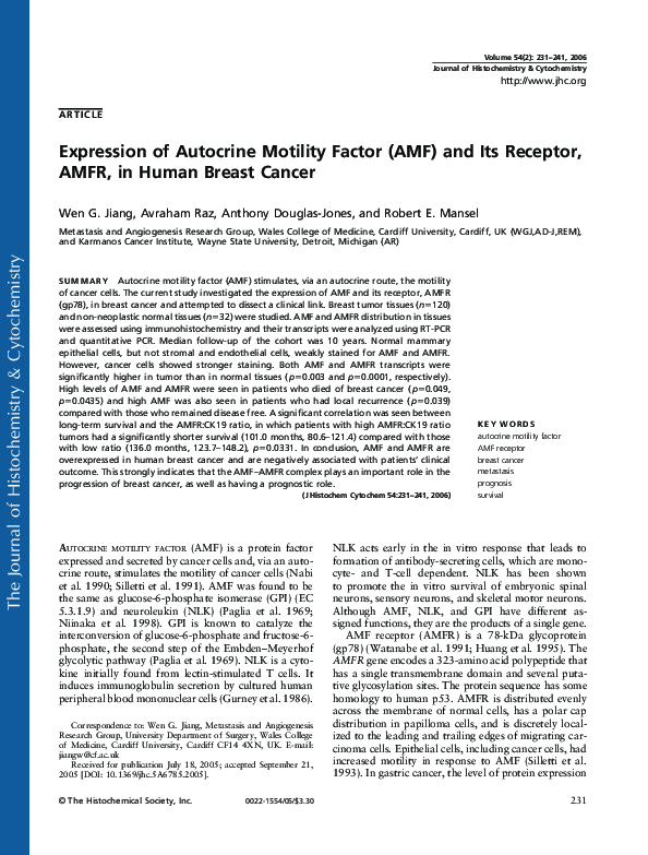 (PDF) Expression of Autocrine Motility Factor (AMF) and Its Receptor ...