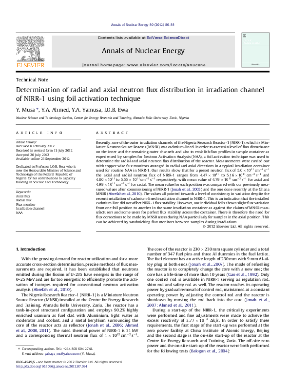 (PDF) Determination of radial and axial neutron flux distribution in irradiation channel of NIRR ...