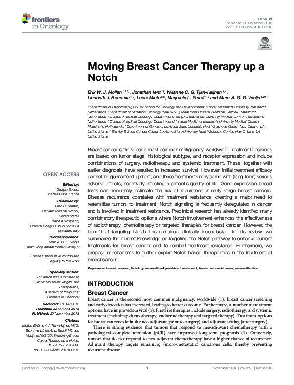 (PDF) Moving Breast Cancer Therapy up a Notch