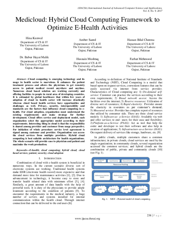 (PDF) Medicloud: Hybrid Cloud Computing Framework to Optimize E-Health Activities