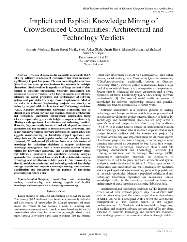 (PDF) Implicit and Explicit Knowledge Mining of Crowdsourced Communities: Architectural and ...