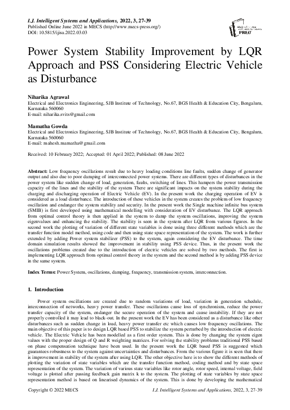 (PDF) Power System Stability Improvement by LQR Approach and PSS Considering Electric Vehicle as ...