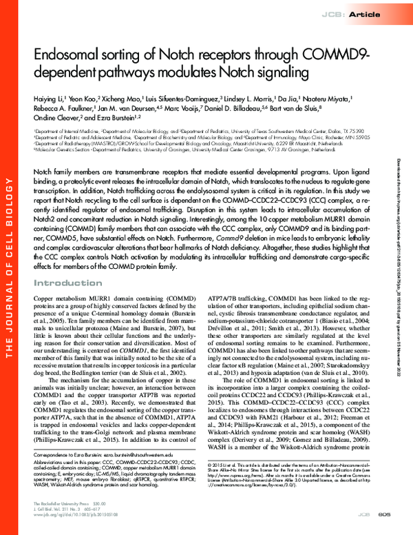 (PDF) Endosomal sorting of Notch receptors through COMMD9-dependent ...