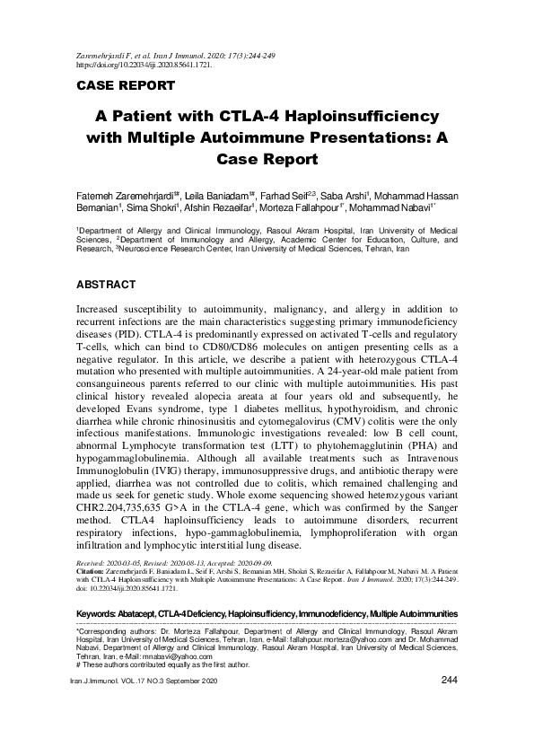 (PDF) A Patient with CTLA-4 Haploinsufficiency with Multiple Autoimmune ...