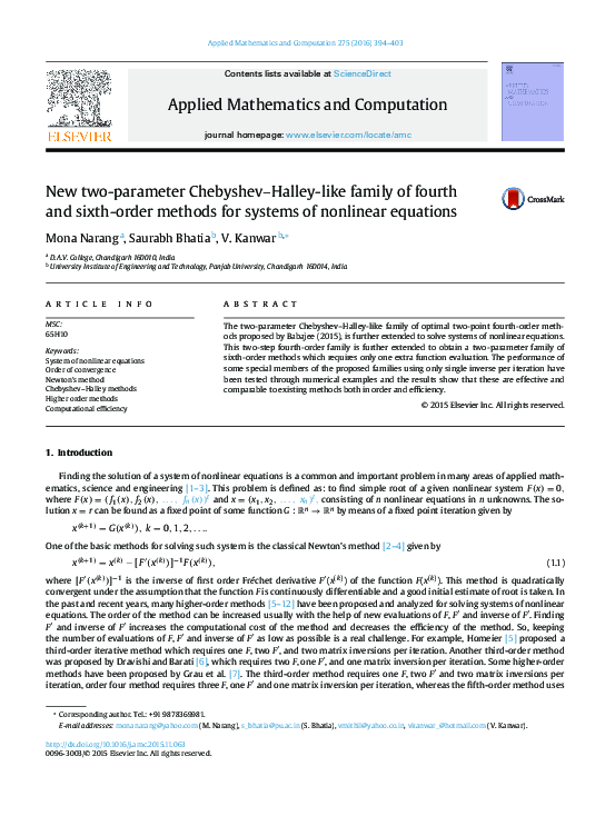 (PDF) New two-parameter Chebyshev–Halley-like family of fourth and ...