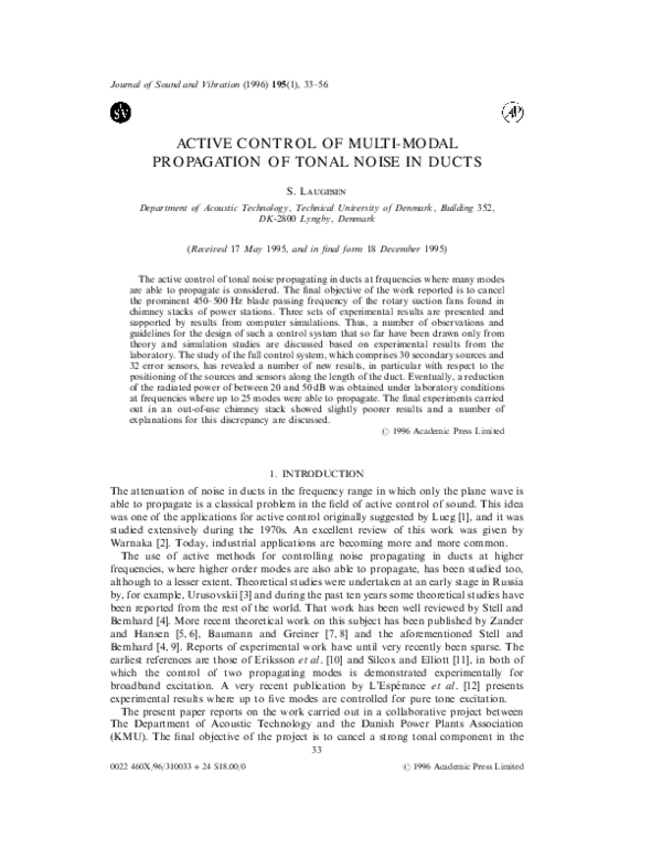 (PDF) Active Control of Multi-Modal Propagation of Tonal Noise in Ducts