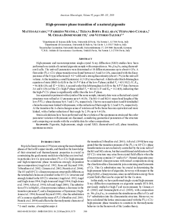 (PDF) High-pressure phase transition of a natural pigeonite