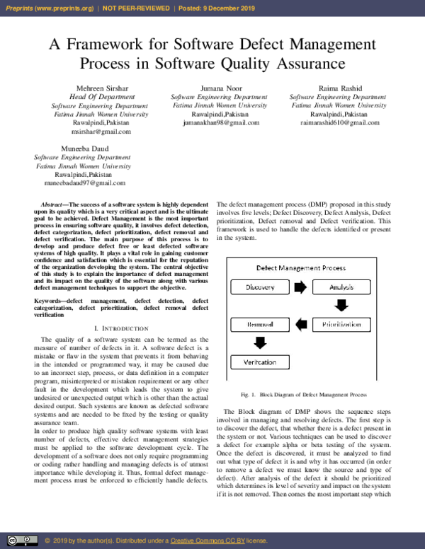 (PDF) A Framework for Software Defect Management Process in Software Quality Assurance