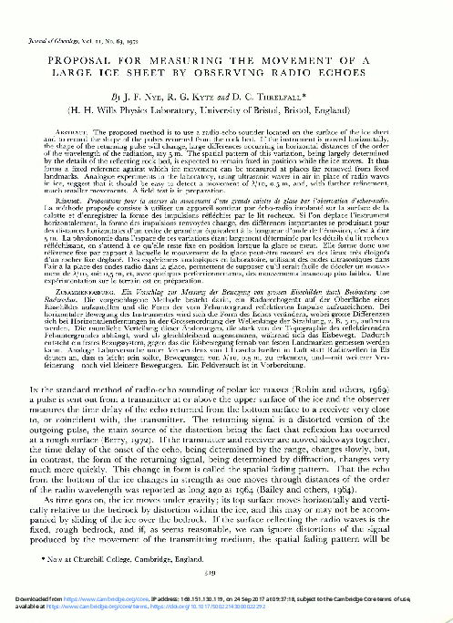 (PDF) Proposal for Measuring the Movement of a Large Ice Sheet by Observing Radio Echoes