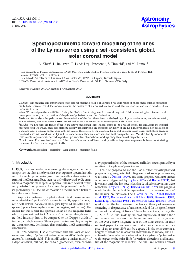 (PDF) Spectropolarimetric forward modelling of the lines of the Lyman ...