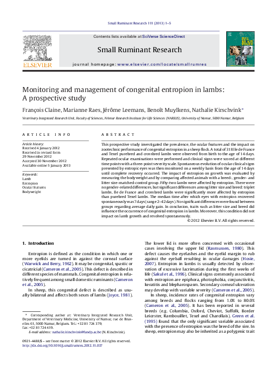 (PDF) Monitoring and management of congenital entropion in lambs: A ...