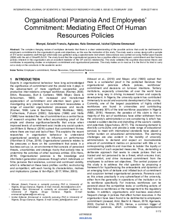 (PDF) Organisational Paranoia And Employees‘ Commitment: Mediating ...