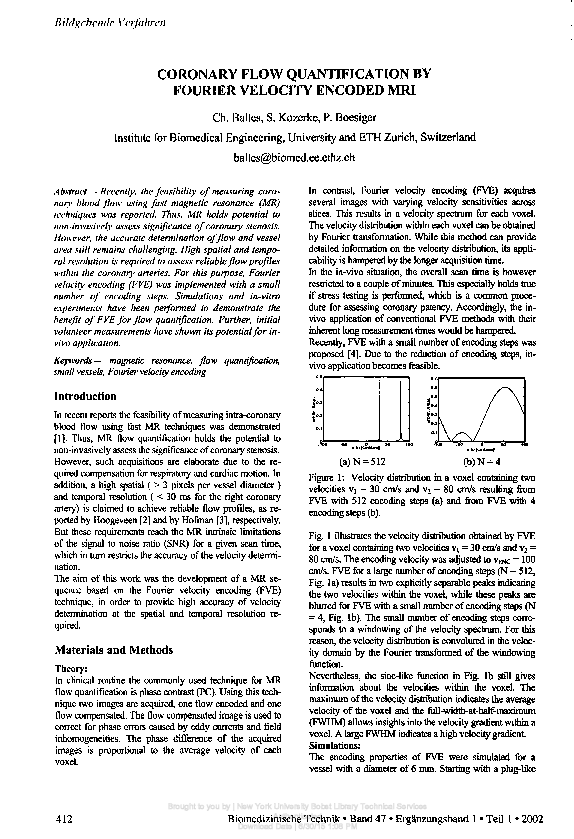 (PDF) Coronary Flow Quantification by Fourier Velocity Encoded Mri