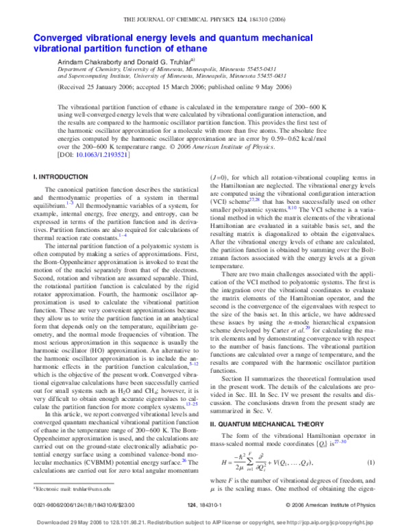 (PDF) Converged vibrational energy levels and quantum mechanical vibrational partition function ...