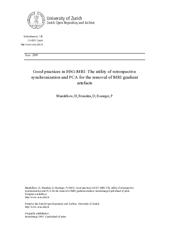 Pdf Good Practices In Eeg Mri The Utility Of Retrospective Synchronization And Pca For The