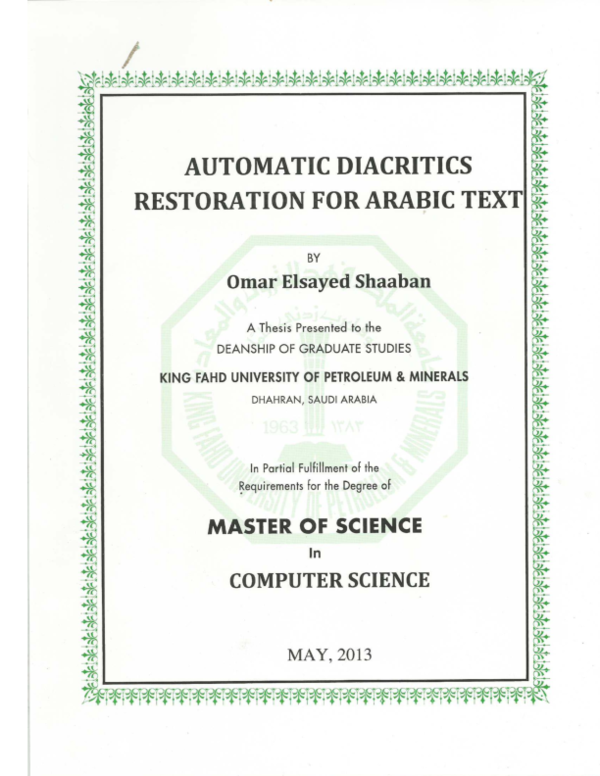 (PDF) Automatic Diacritics Restoration for Arabic Text | Omar Elsayed ...
