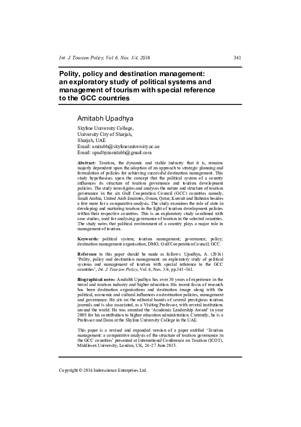 (PDF) Polity, policy and destination management: an exploratory study ...