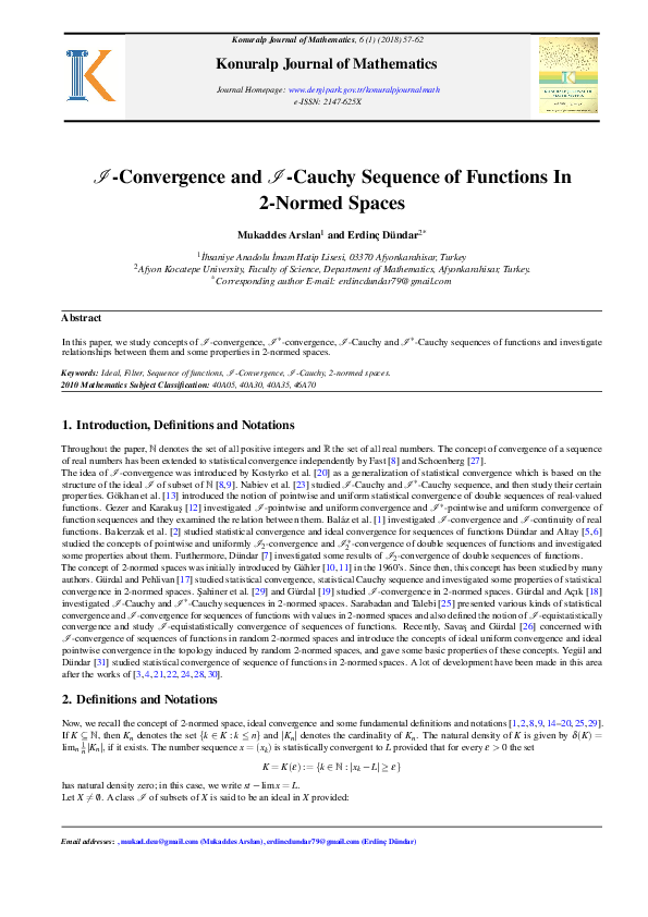 (PDF) $\mathcal{I}$-Convergence and $\mathcal{I}$-Cauchy Sequence of ...