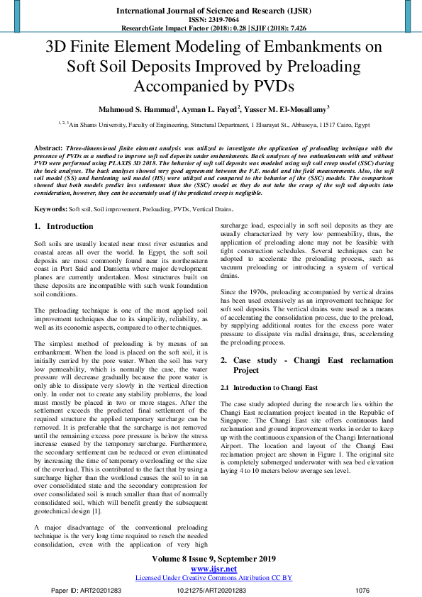(PDF) 3D Finite Element Modeling of Embankments on Soft Soil Deposits Improved by Preloading ...
