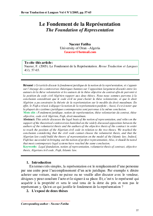 (PDF) Le Fondement de la Représentation