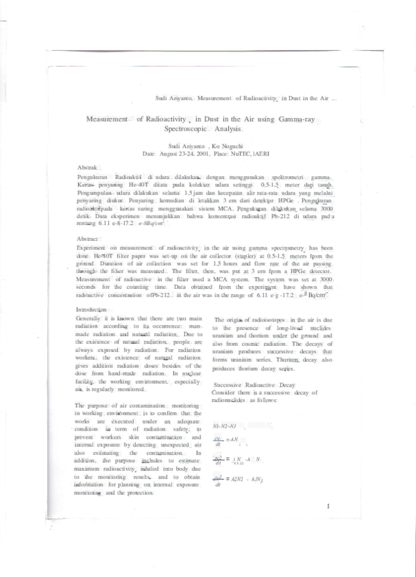 Pdf Measurement Of Radioactivity In Dust In The Air Using Gamma Ray