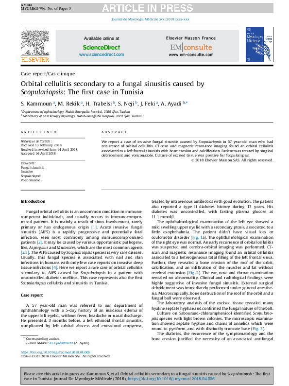 Pdf Orbital Cellulitis Secondary To A Fungal Sinusitis Caused By